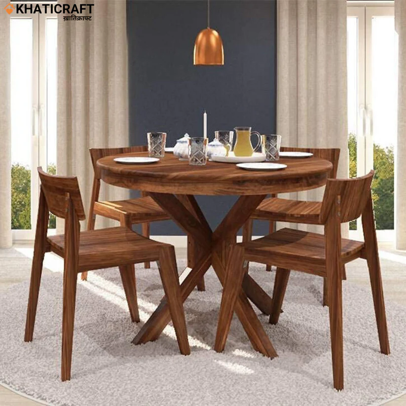 Mandal Chavi 4 Seater Solid Wood Sheesham Dining Set | KHATICRAFT